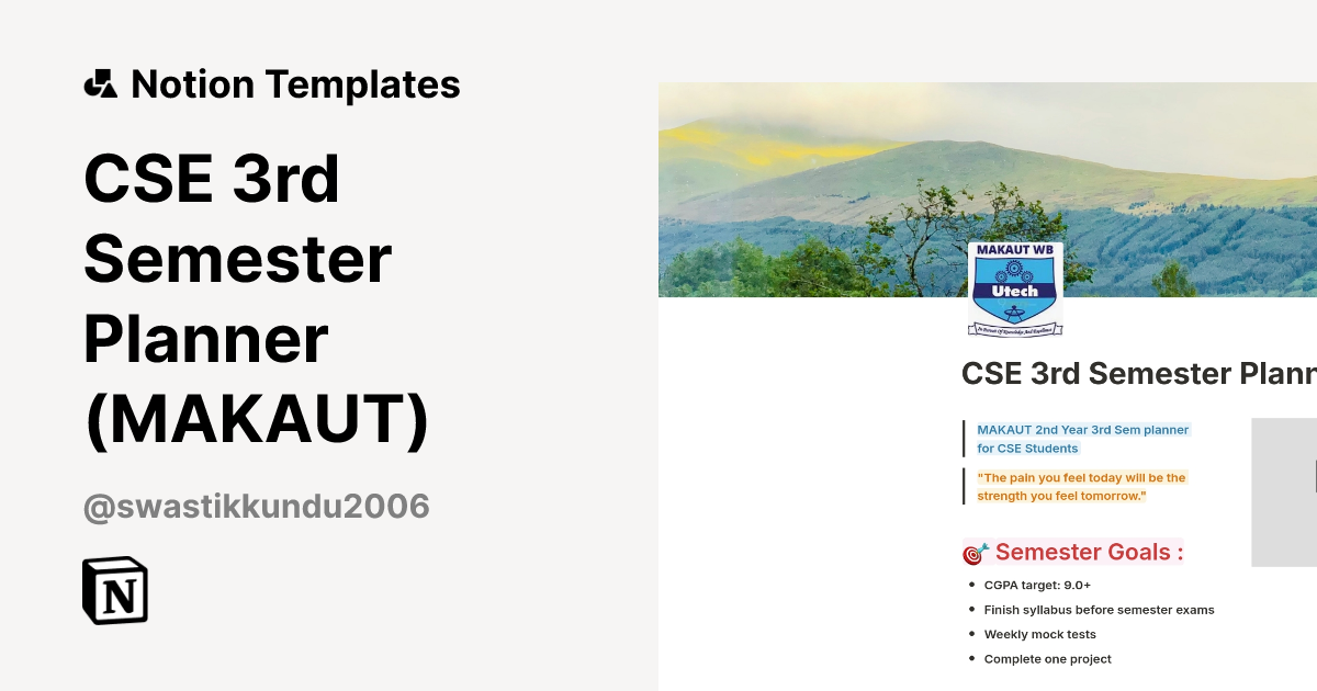 תבנית CSE 3rd Semester Planner (MAKAUT) | Marketplace של Notion