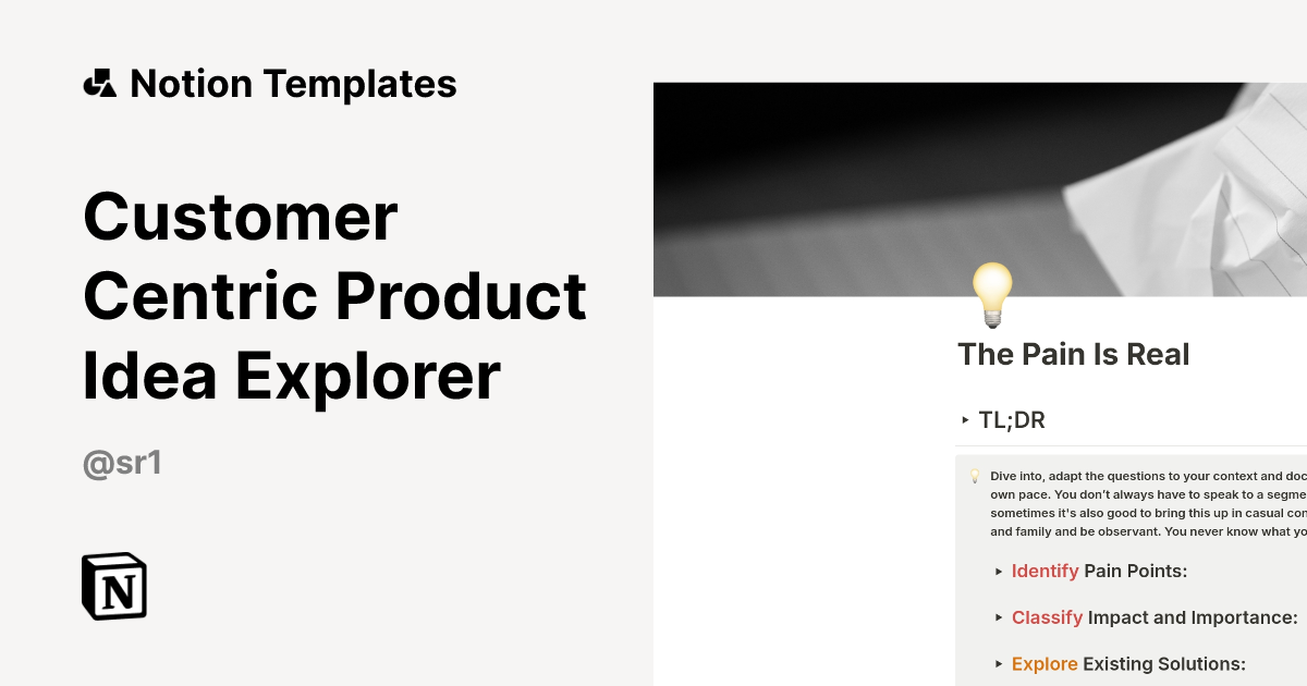 תבנית Customer Centric Product Idea Explorer | Marketplace של Notion