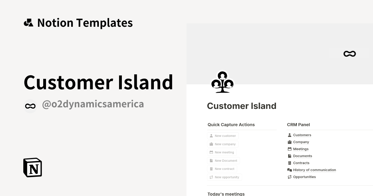 תבנית Customer Island מאת O2 Dynamics | Marketplace של Notion