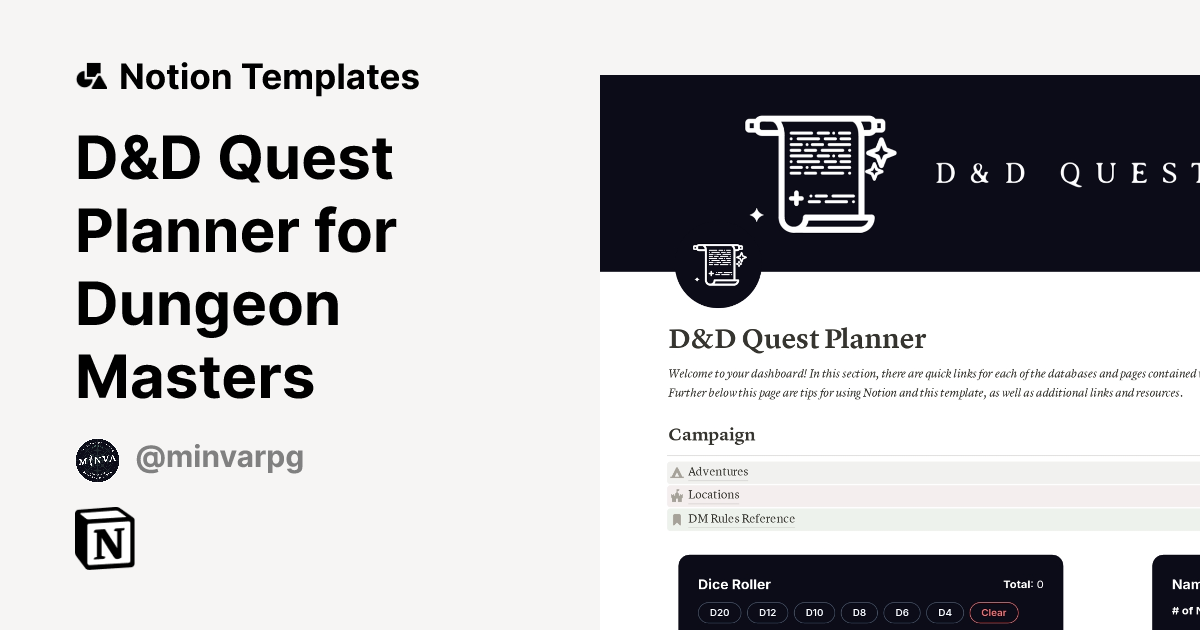 תבנית D&D Quest Planner for Dungeon Masters מאת Minva Tabletop Design ...