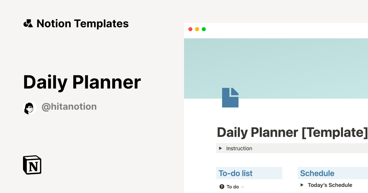 תבנית Daily Planner מאת HitaNotion | Marketplace של Notion