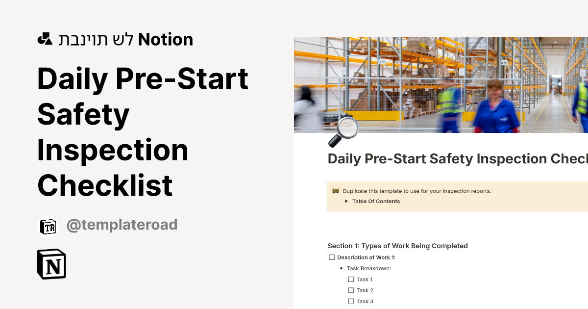 תבנית Daily Pre-Start Safety Inspection Checklist מאת Template Road ...