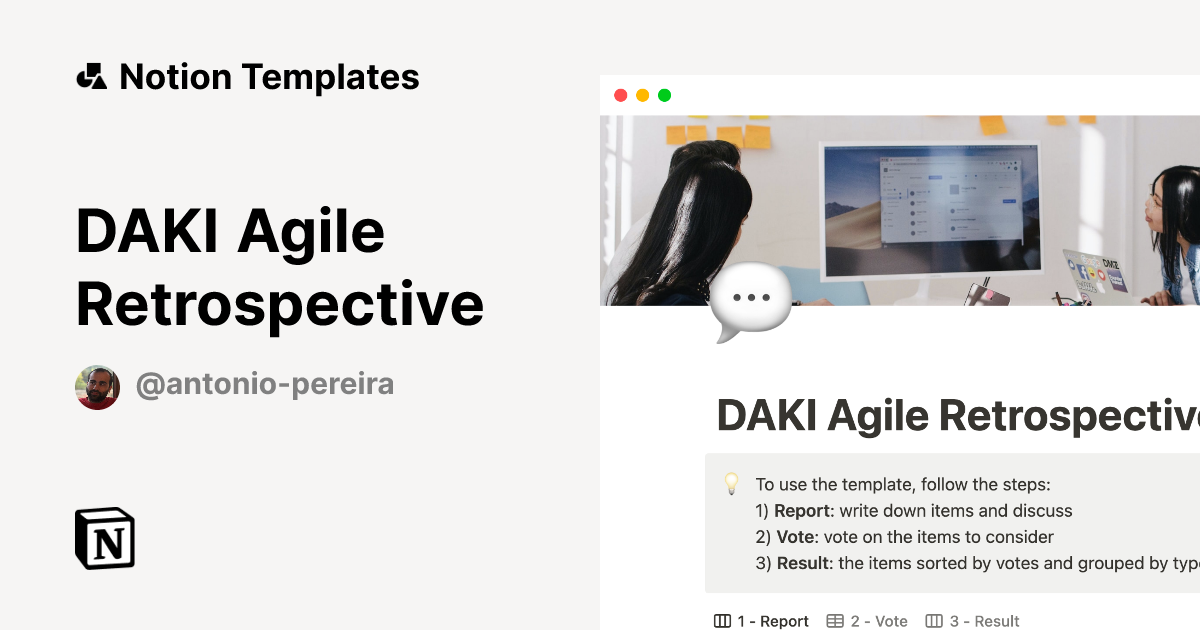 תבנית DAKI Agile Retrospective מאת António Pereira | Marketplace של Notion