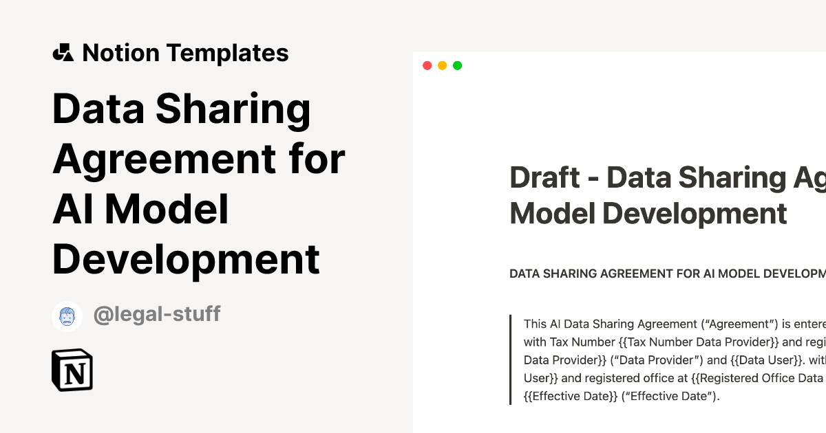 תבנית Data Sharing Agreement for AI Model Development מאת Legal Stuff ...