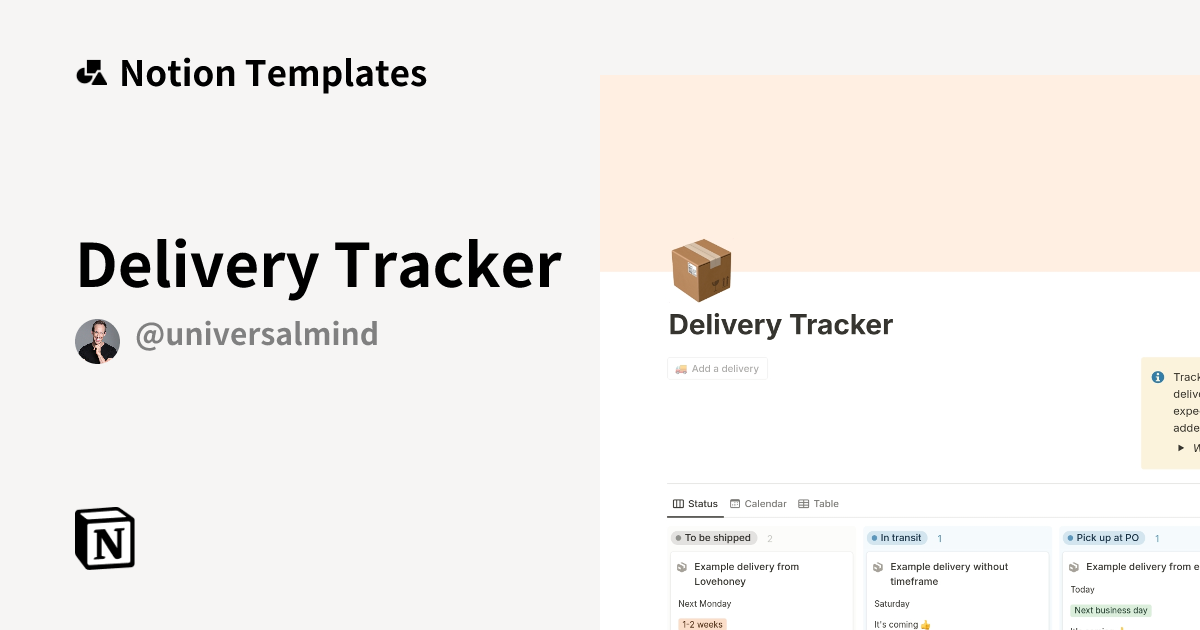 תבנית Delivery Tracker מאת Pascal Raabe | Marketplace של Notion