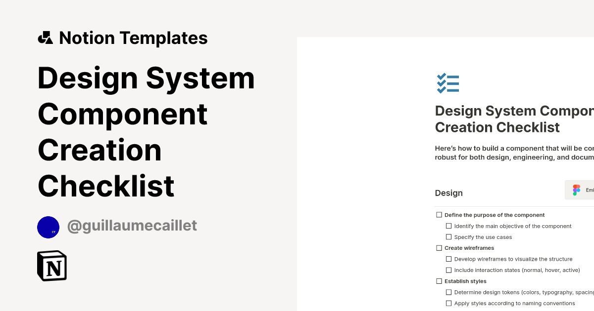 תבנית Design System Component Creation Checklist | Marketplace של Notion
