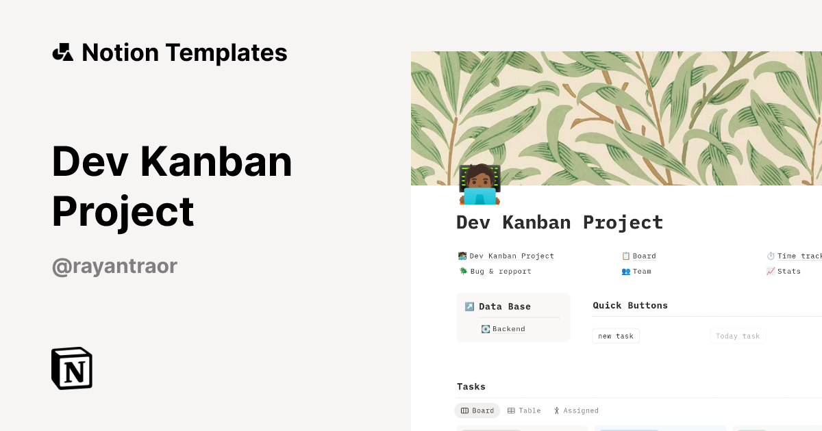 תבנית Dev Kanban Project | Marketplace של Notion