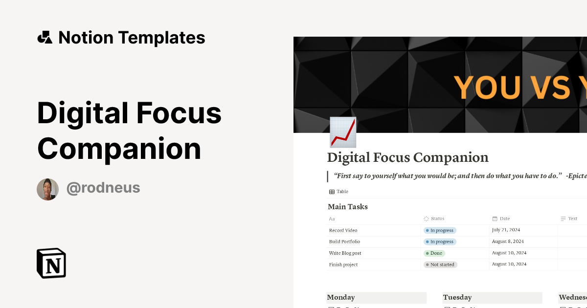 תבנית Digital Focus Companion מאת MetaMindCreator | Marketplace של Notion