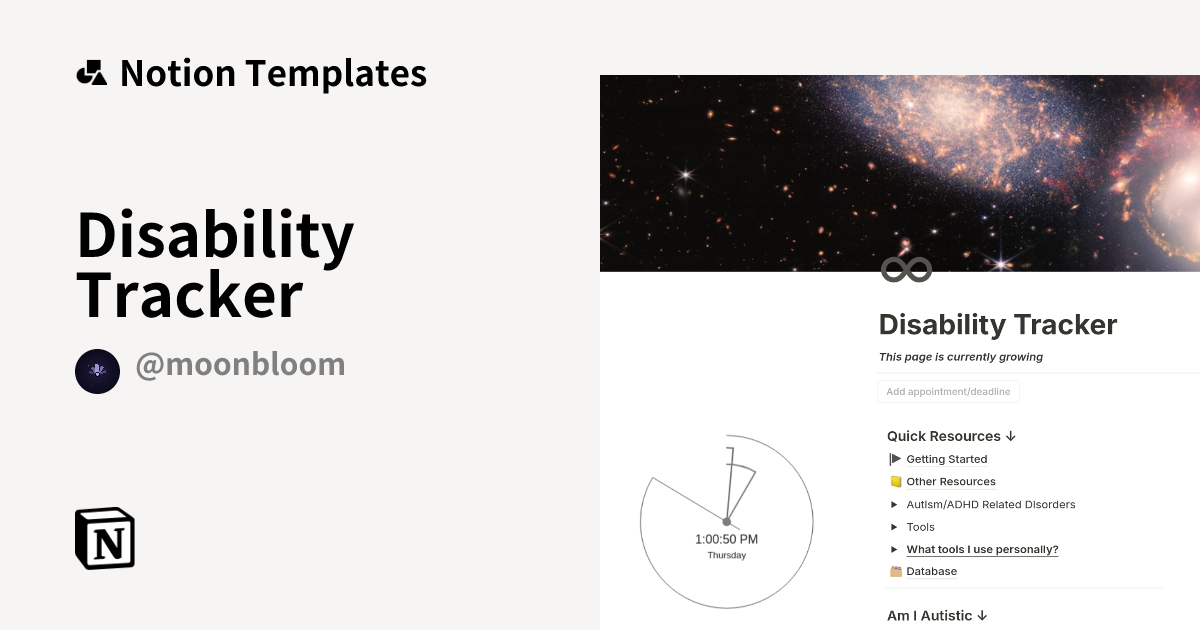 תבנית Disability Tracker | Marketplace של Notion