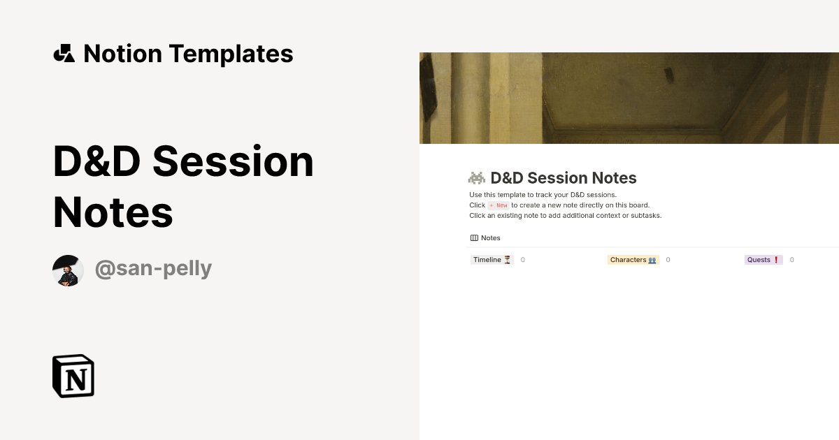 תבנית D&D Session Notes | Marketplace של Notion