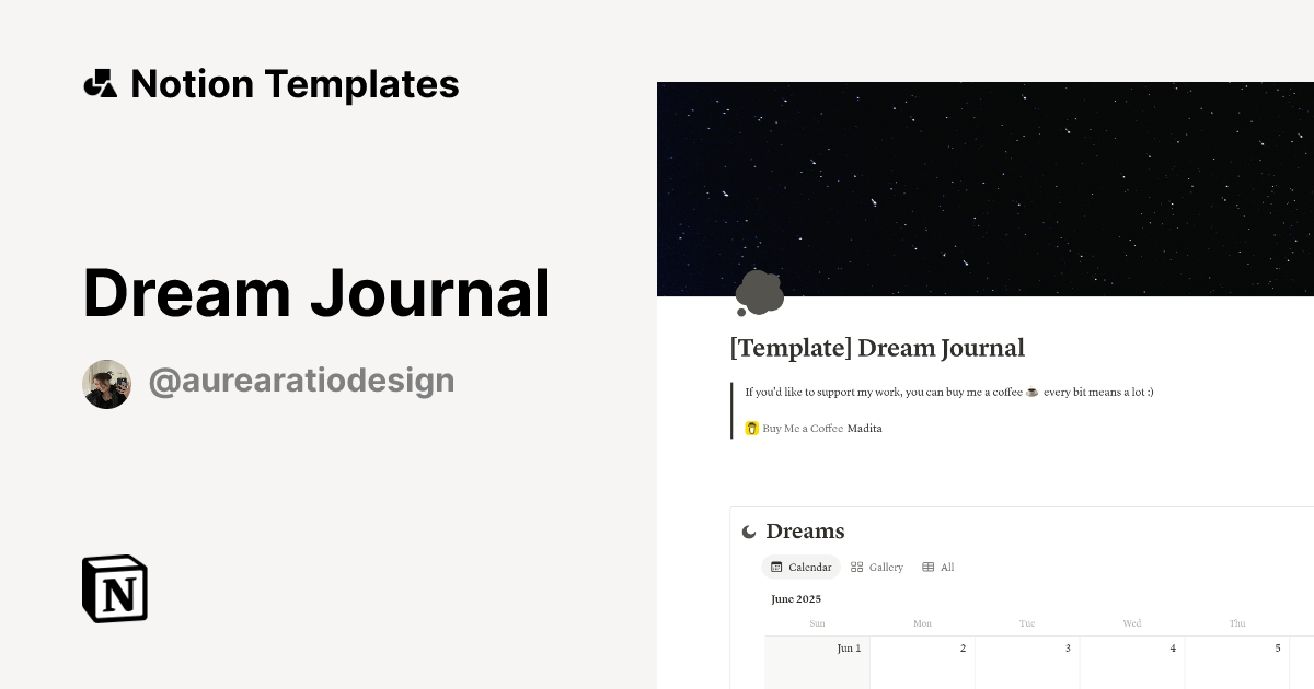 תבנית Dream Journal | Marketplace של Notion