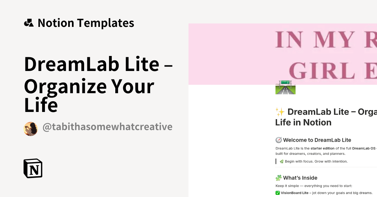 תבנית DreamLab Lite – Organize Your Life | Marketplace של Notion