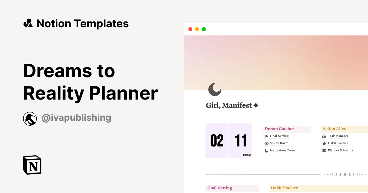 תבנית Dreams to Reality Planner | Marketplace של Notion