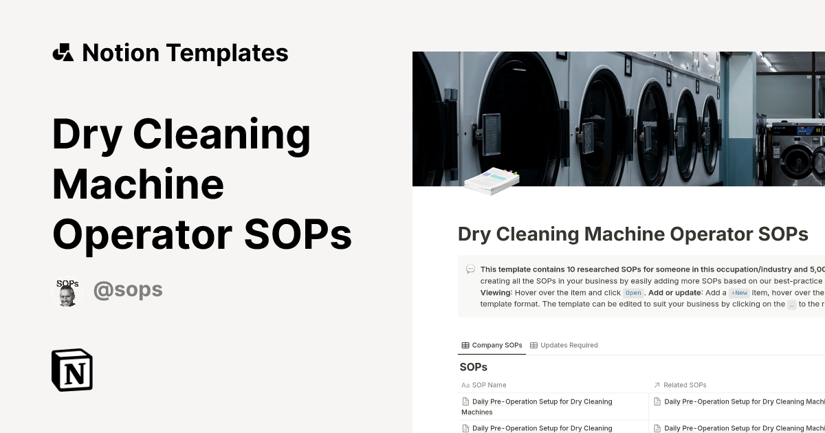 תבנית Dry Cleaning Machine Operator SOPs | Marketplace של Notion
