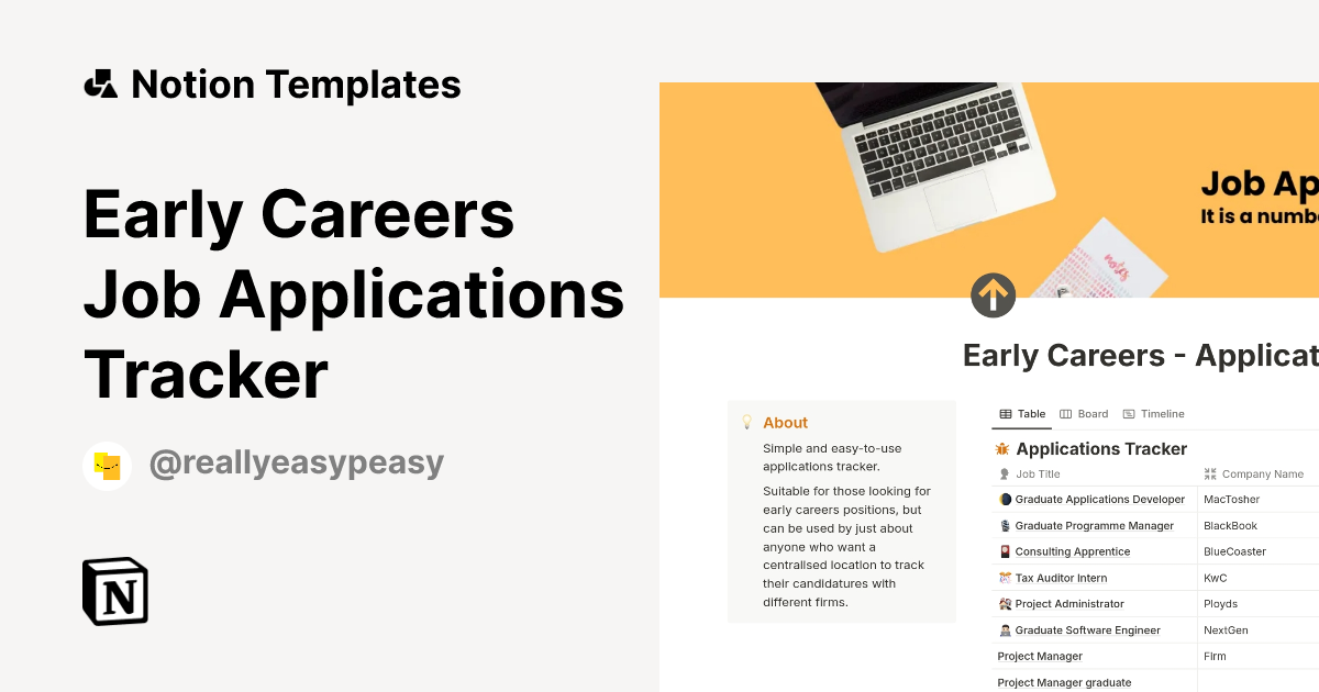 תבנית Early Careers Job Applications Tracker | Marketplace של Notion