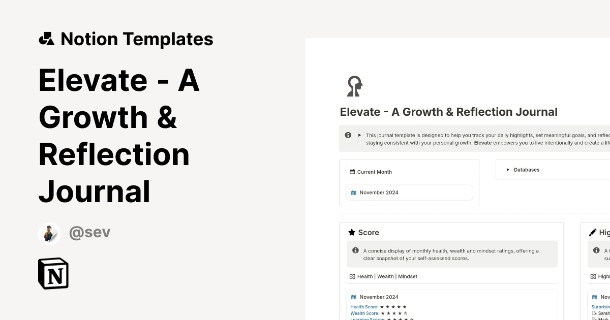 תבנית Elevate - A Growth & Reflection Journal | Marketplace של Notion