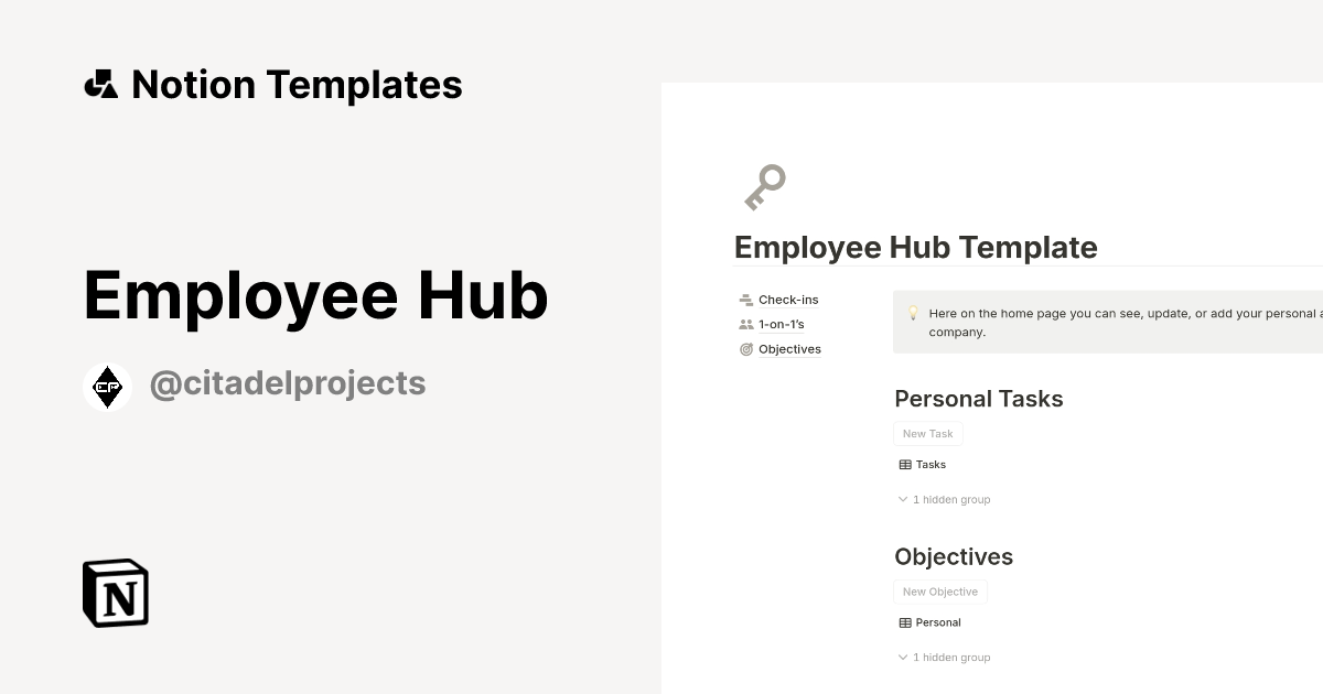 תבנית Employee Hub מאת Citadel Projects | Marketplace של Notion