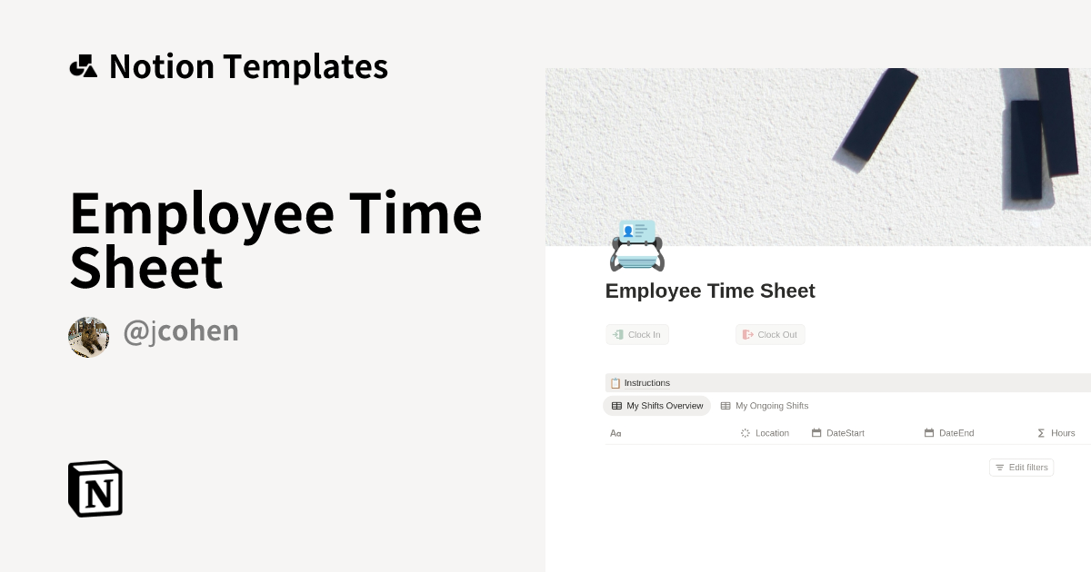 תבנית Employee Time Sheet | Marketplace של Notion