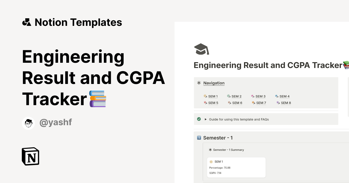 תבנית Engineering Result and CGPA Tracker📚 | Marketplace של Notion
