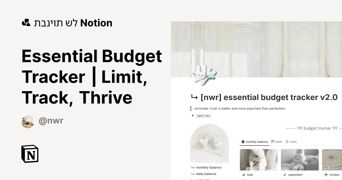 תבנית Essential Budget Tracker | Limit, Track, Thrive מאת nwr | Marketplace של Notion