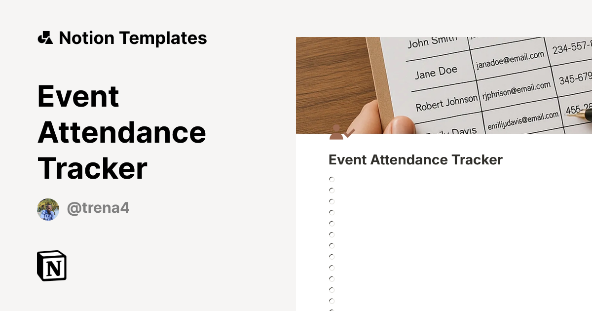 תבנית Event Attendance Tracker מאת Trena | Marketplace של Notion