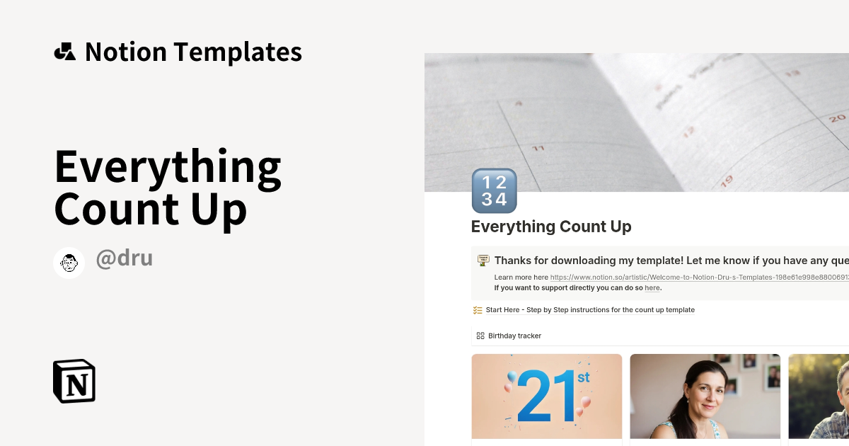 תבנית Everything Count Up מאת Dru | Marketplace של Notion