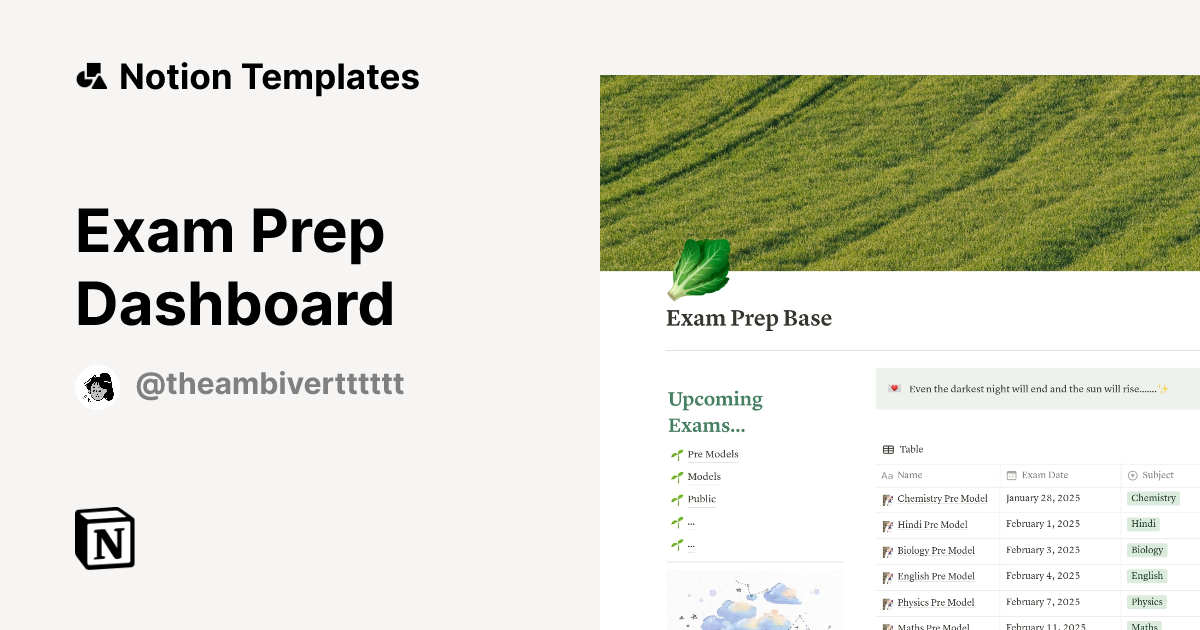 תבנית Exam Prep Dashboard מאת The Ambivert | Marketplace של Notion