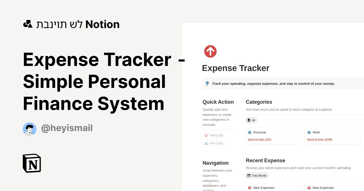 תבנית Expense Tracker - Simple Personal Finance System | Marketplace של ...