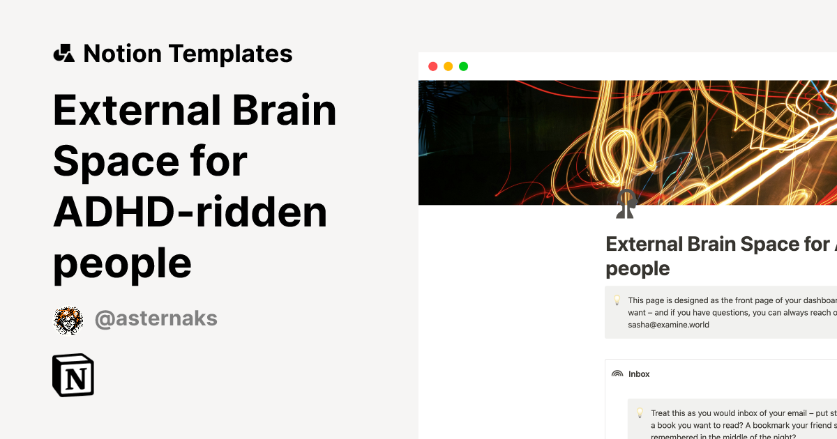 תבנית External Brain Space for ADHD-ridden people | Marketplace של Notion