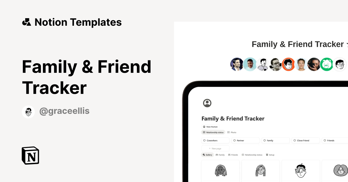 תבנית Family & Friend Tracker | Marketplace של Notion