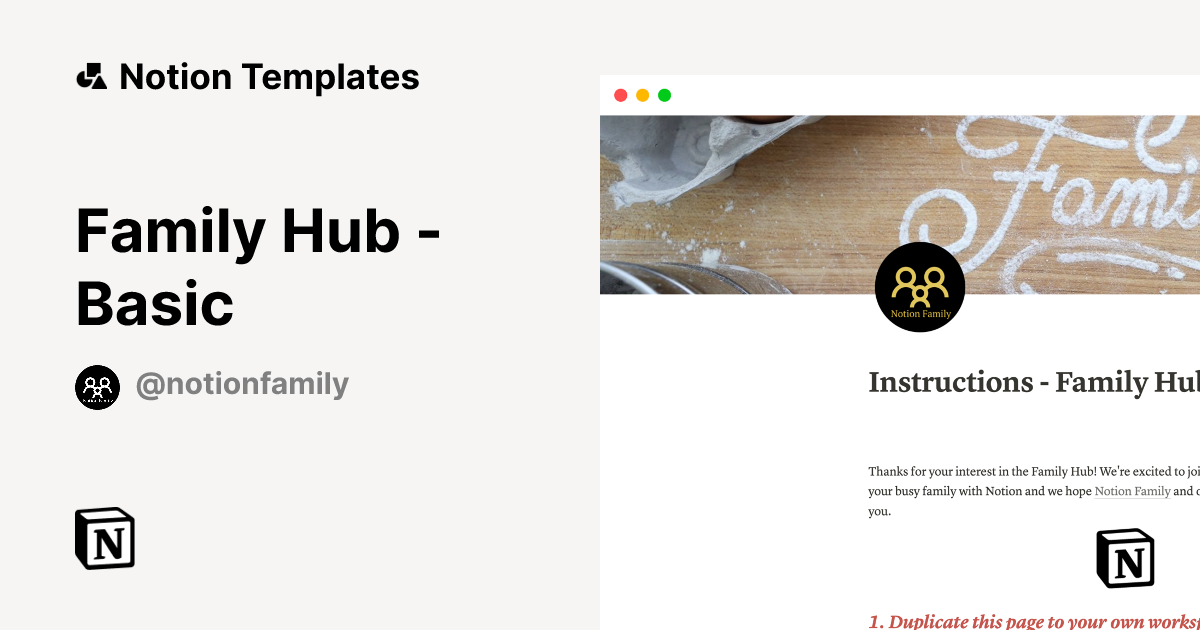 תבנית Family Hub - Basic מאת Notion Family | Marketplace של Notion