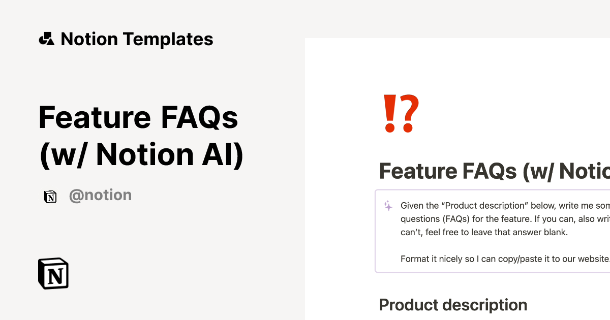 תבנית Feature FAQs (w/ Notion AI) מאת Notion | Marketplace של Notion