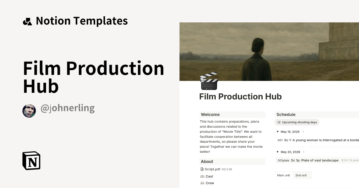תבנית Film Production Hub | Marketplace של Notion