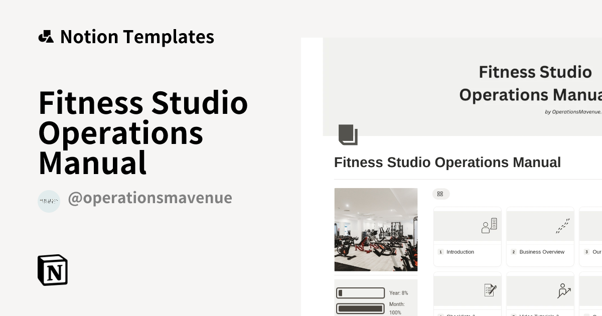 תבנית Fitness Studio Operations Manual | Marketplace של Notion
