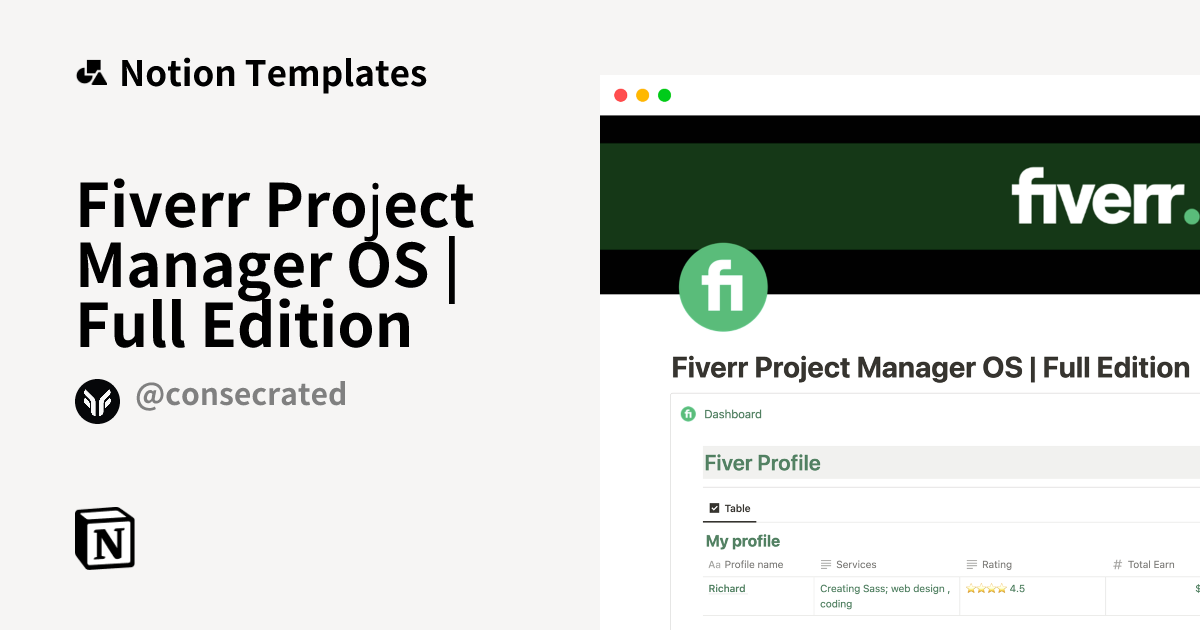 תבנית Fiverr Project Manager OS | Full Edition | Marketplace של Notion