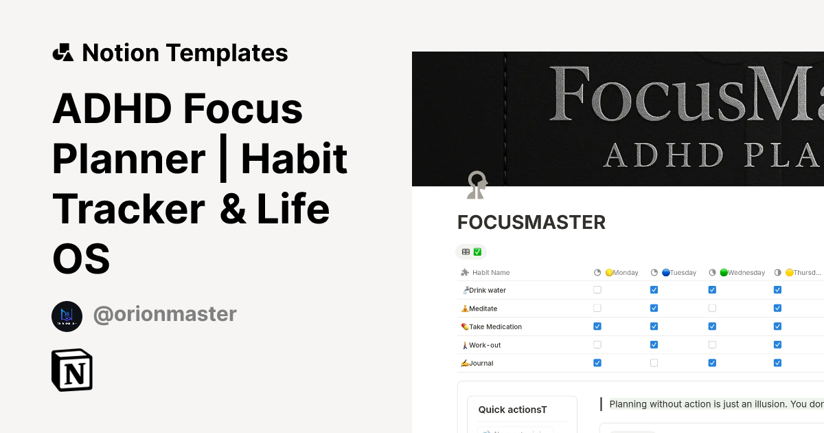 תבנית ADHD Focus Planner | Habit Tracker & Life OS | Marketplace של Notion