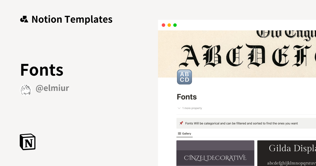 תבנית Fonts | Marketplace של Notion