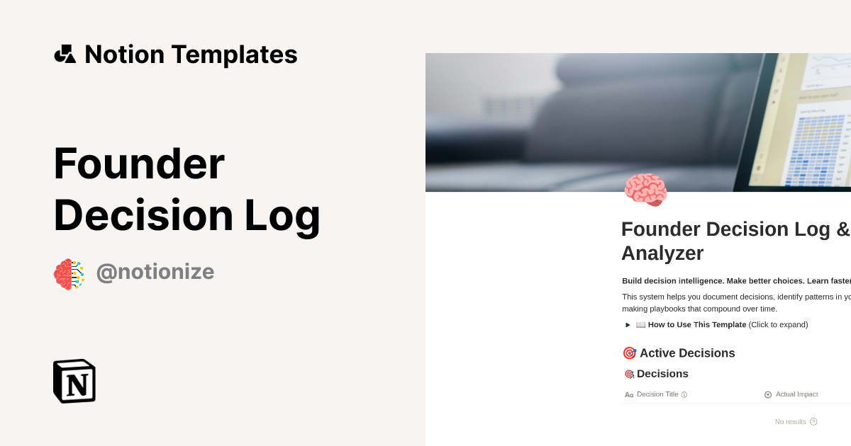 תבנית Founder Decision Log | Marketplace של Notion