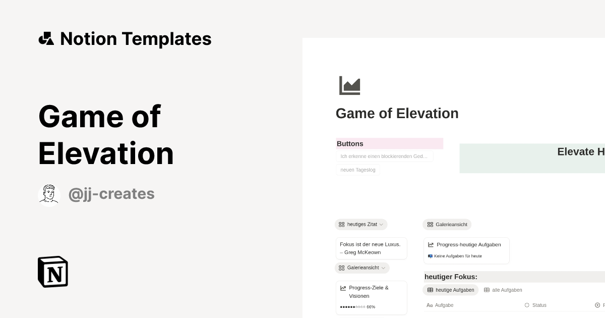 תבנית Game of Elevation מאת Jonaselevates | Marketplace של Notion