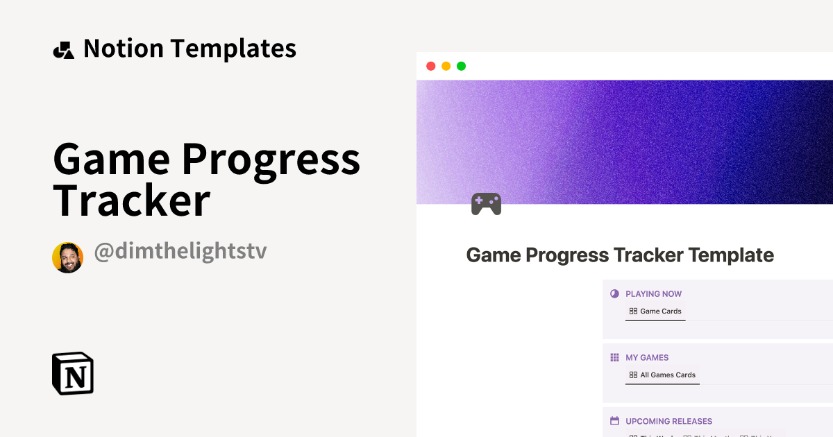 תבנית Game Progress Tracker | Marketplace של Notion