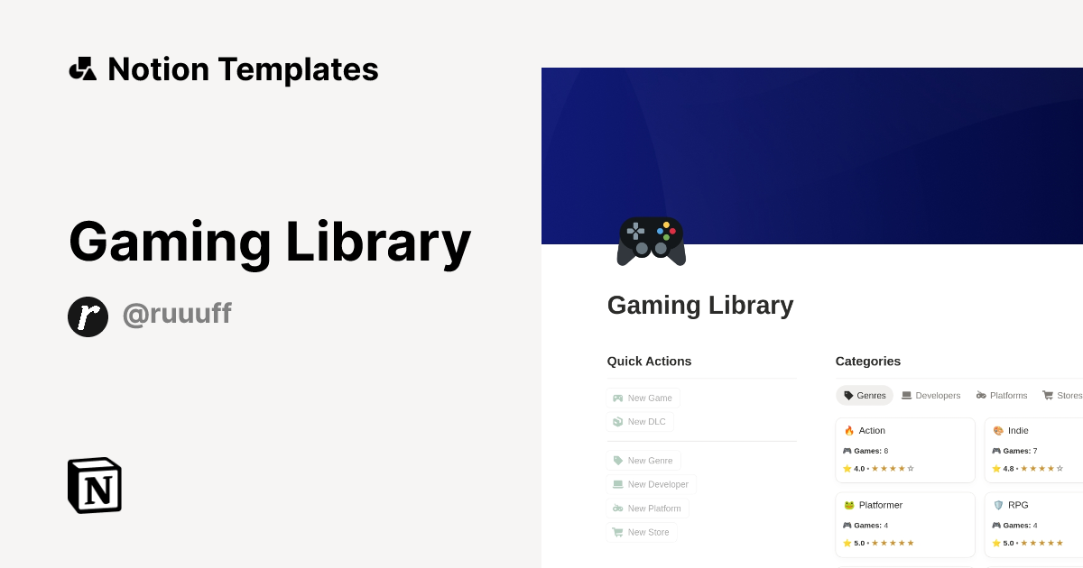 תבנית Gaming Library | Marketplace של Notion