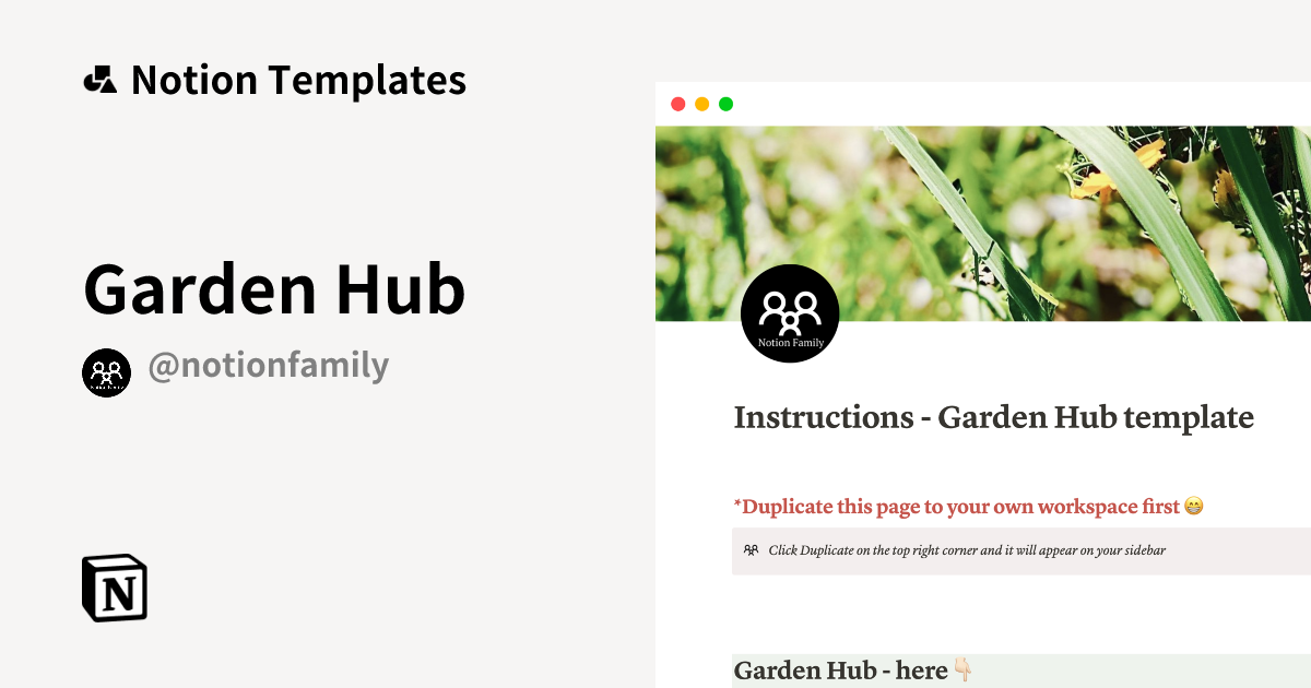 תבנית Garden Hub | Marketplace של Notion
