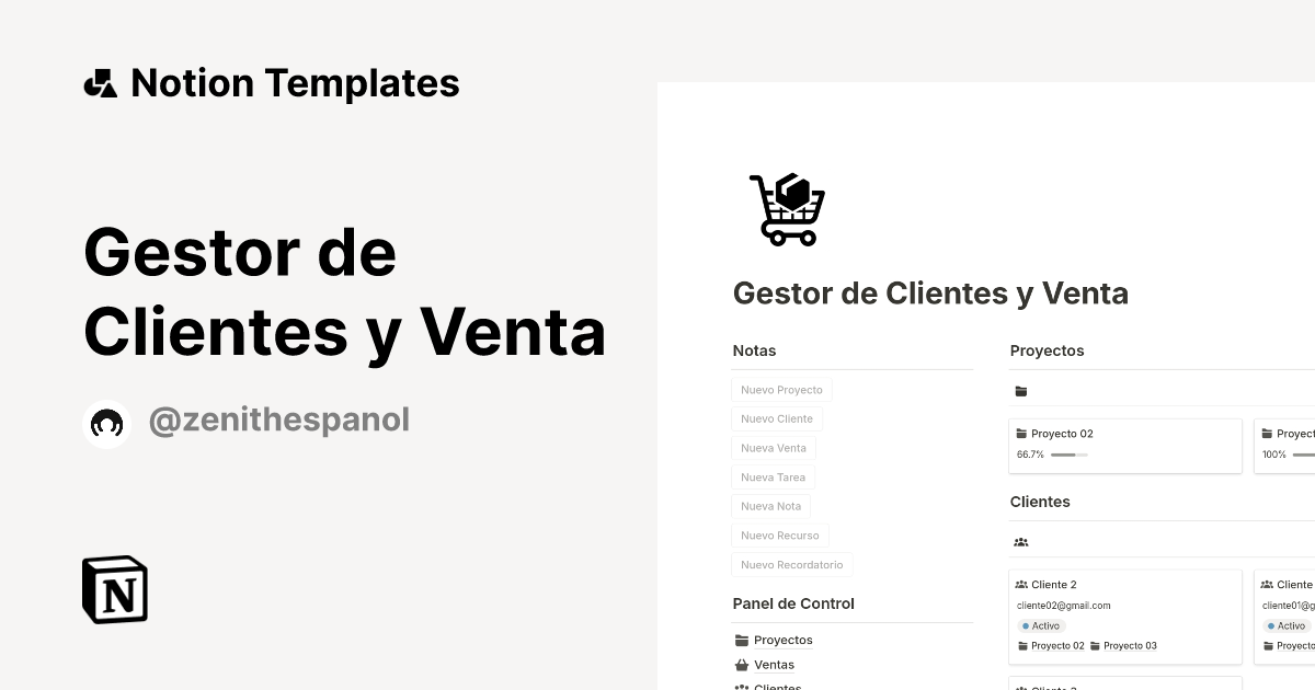 תבנית Gestor de Clientes y Venta | Marketplace של Notion