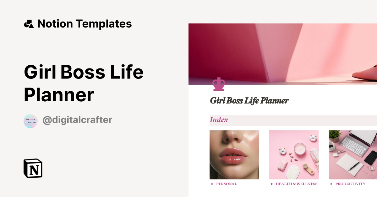 תבנית Girl Boss Life Planner | Marketplace של Notion