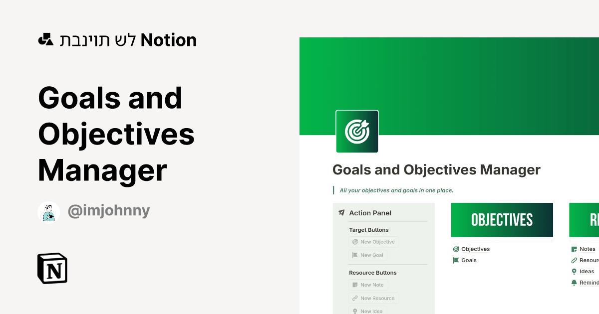 תבנית Goals and Objectives Manager מאת Ingles | Marketplace של Notion