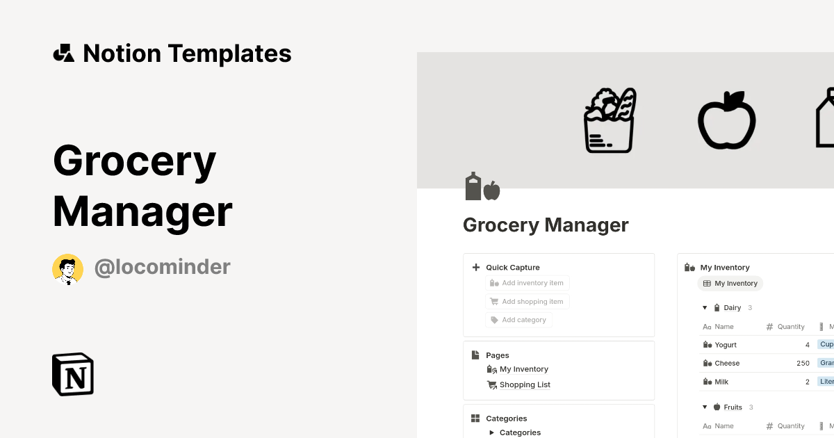 תבנית Grocery Manager | Marketplace של Notion