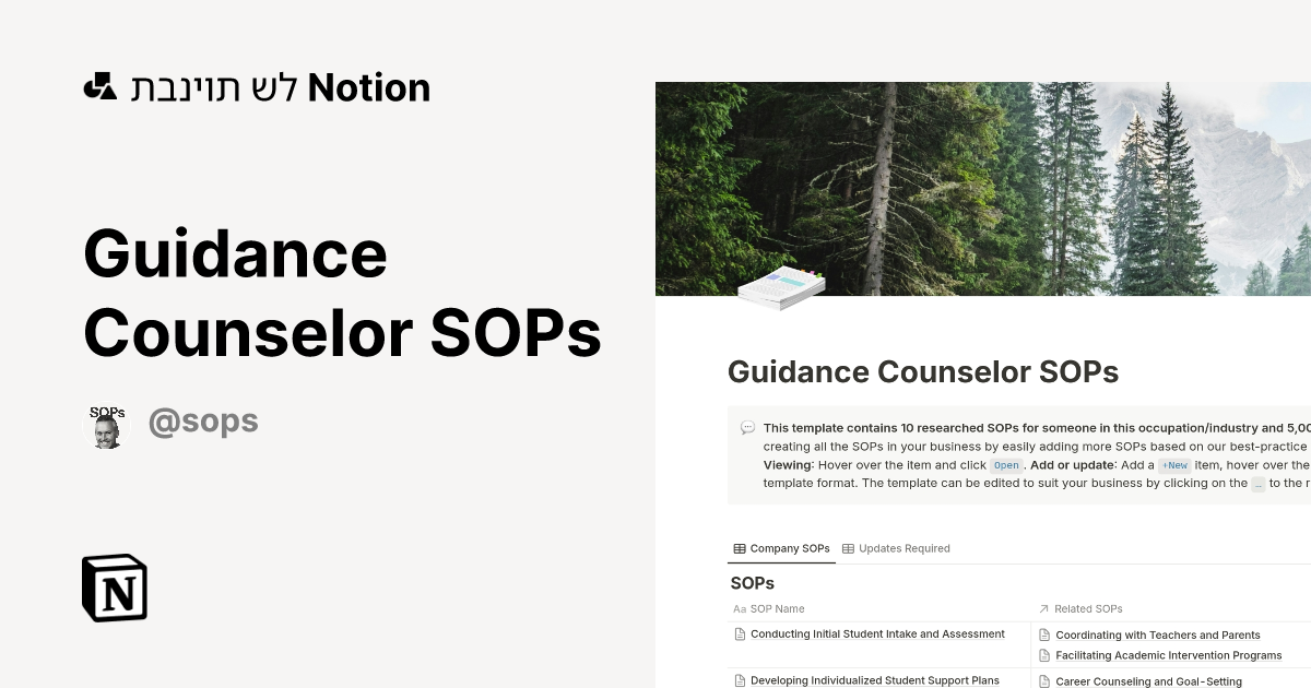 תבנית Guidance Counselor SOPs | Marketplace של Notion