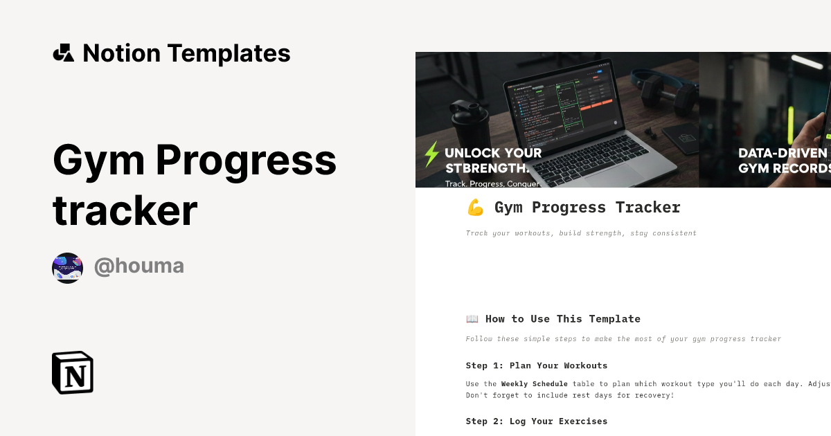 תבנית Gym Progress tracker | Marketplace של Notion