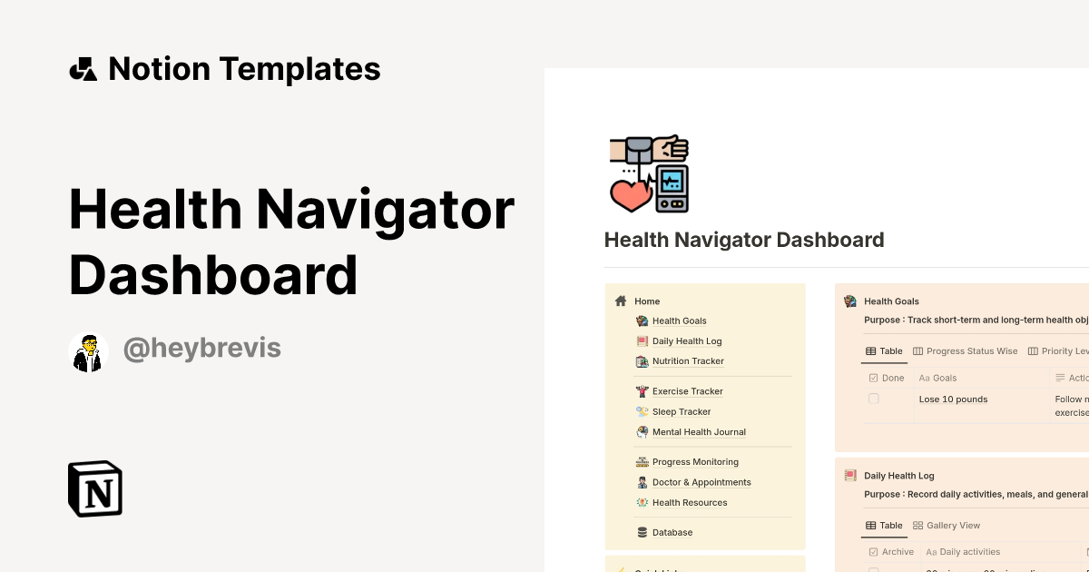 תבנית Health Navigator Dashboard | Marketplace של Notion
