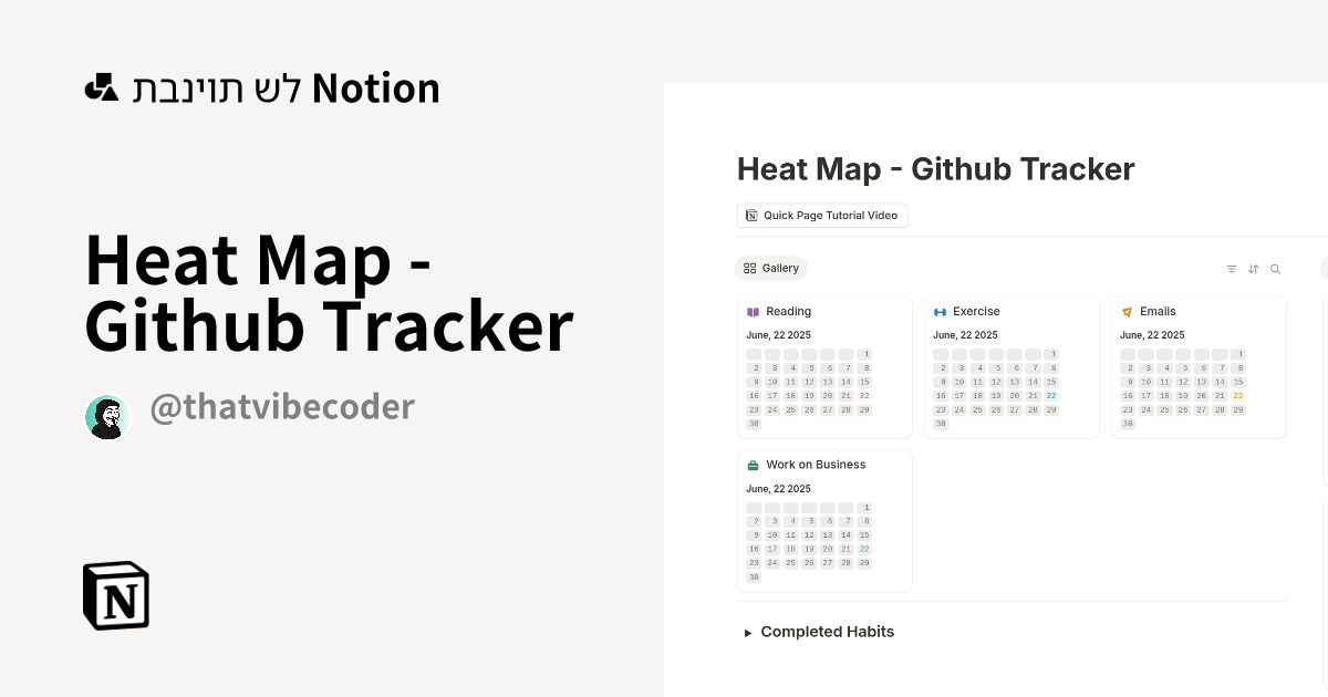 תבנית Heat Map - Github Tracker מאת That Vibe Coder | Marketplace של Notion